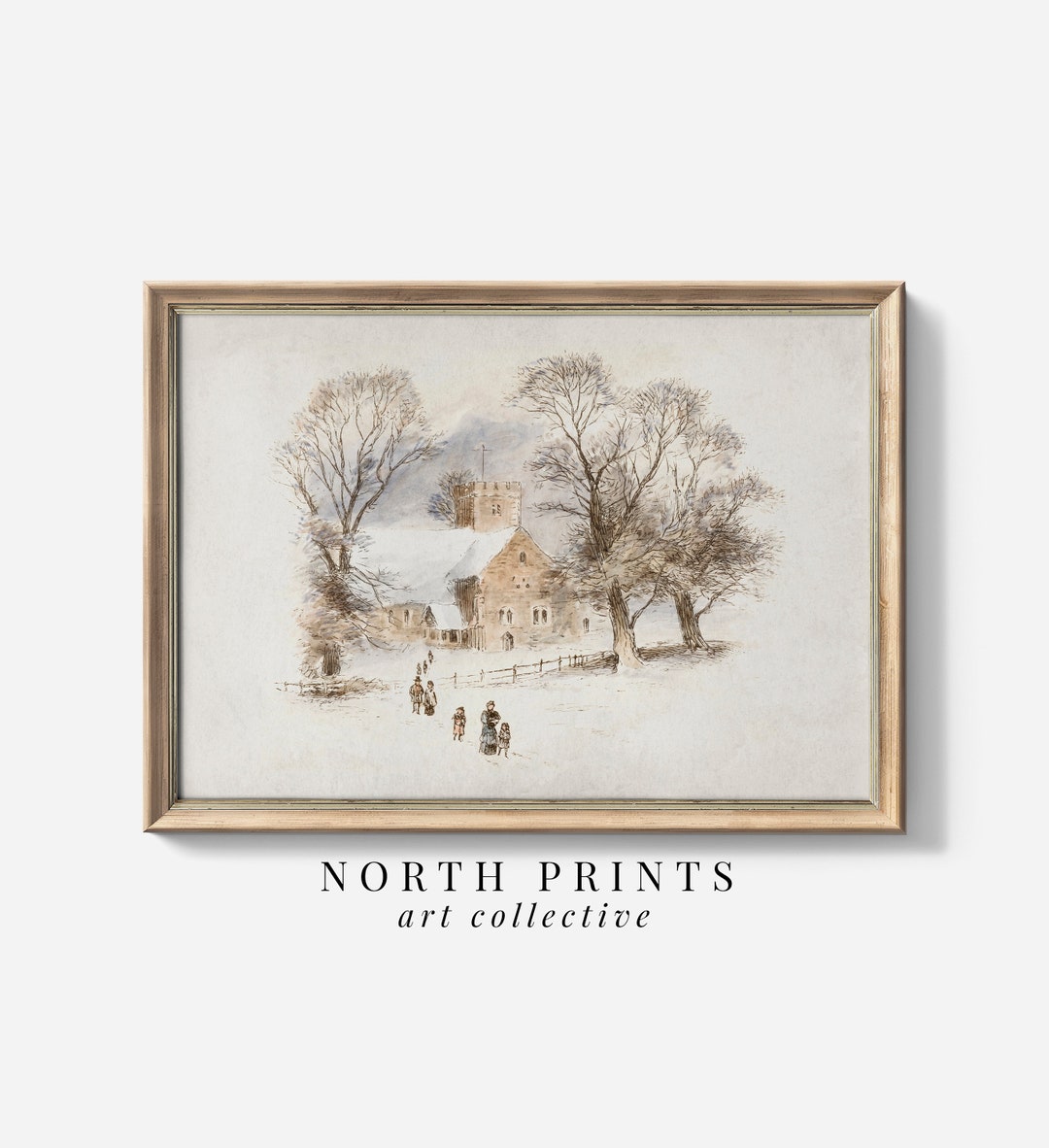 Antique Christmas Eve Winter Painting Vintage Church Digital Download ...