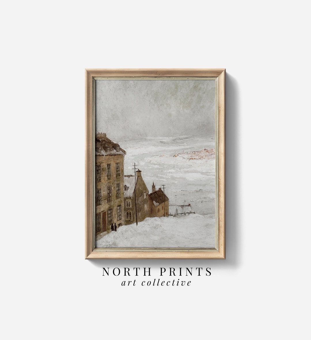 French Winter Painting Quebec Cityscape | Vintage Holiday Neutral ...
