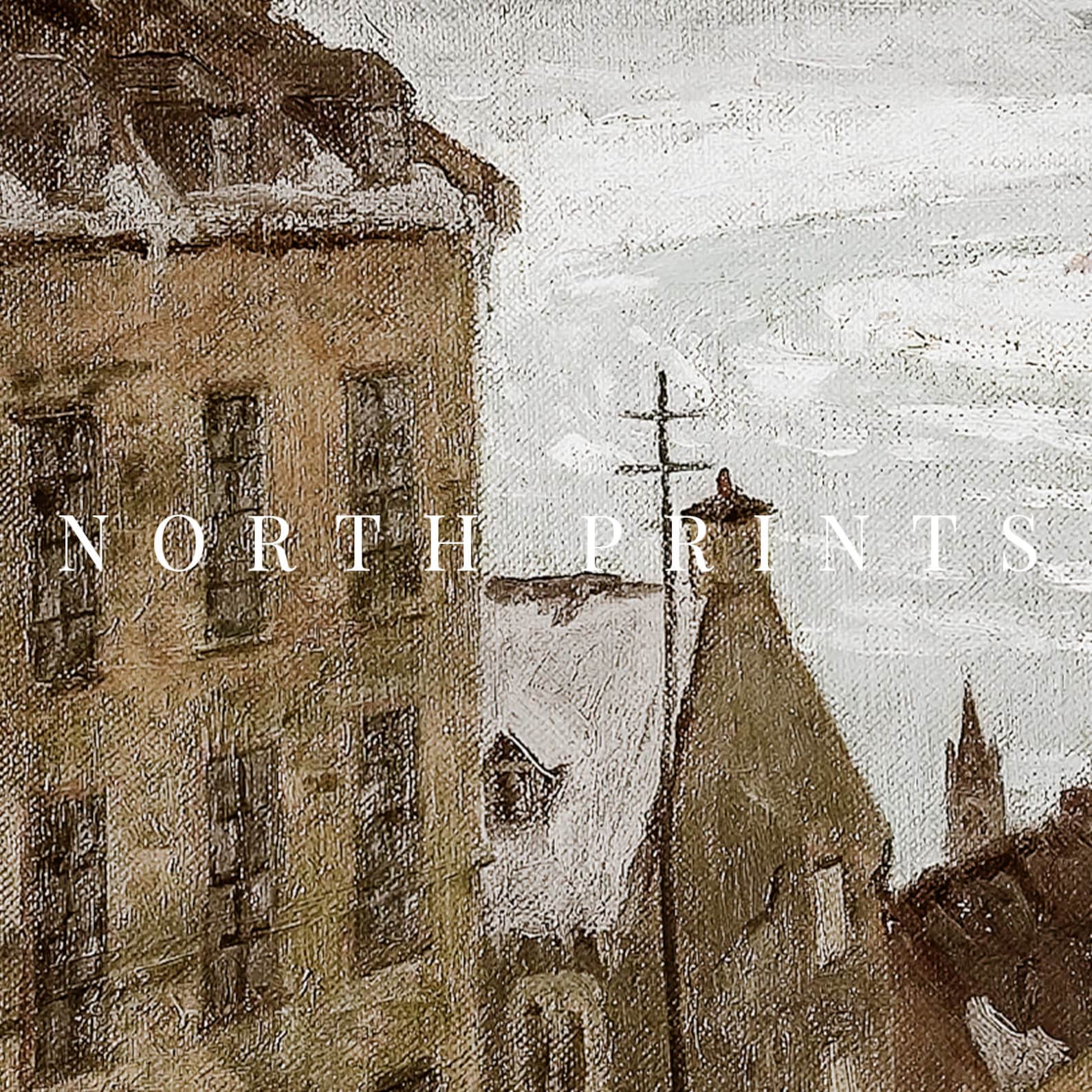 French Winter Painting Quebec Cityscape | Vintage Holiday Neutral ...