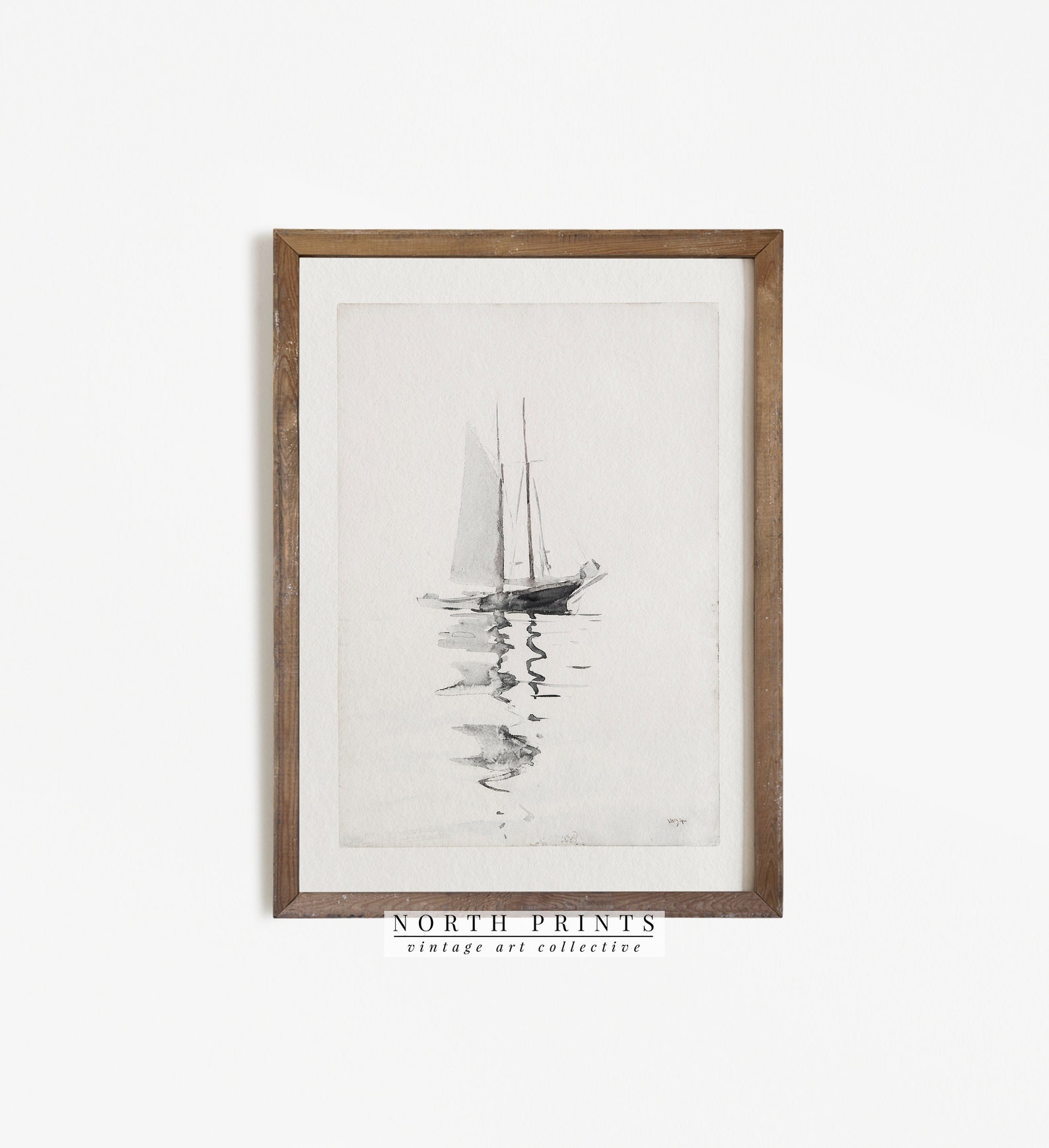 Muted Sailboat Print Vintage Nautical Painting Neutral - Etsy