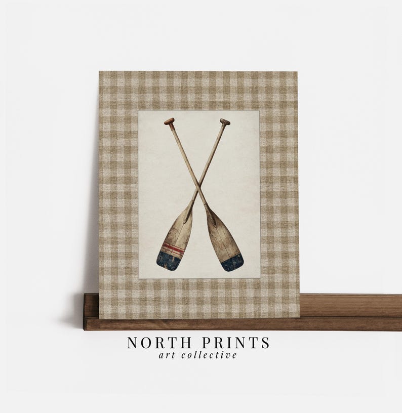 Preppy Rowing Oars Print: Coastal Lake House Wall Art Decor, Digital ...