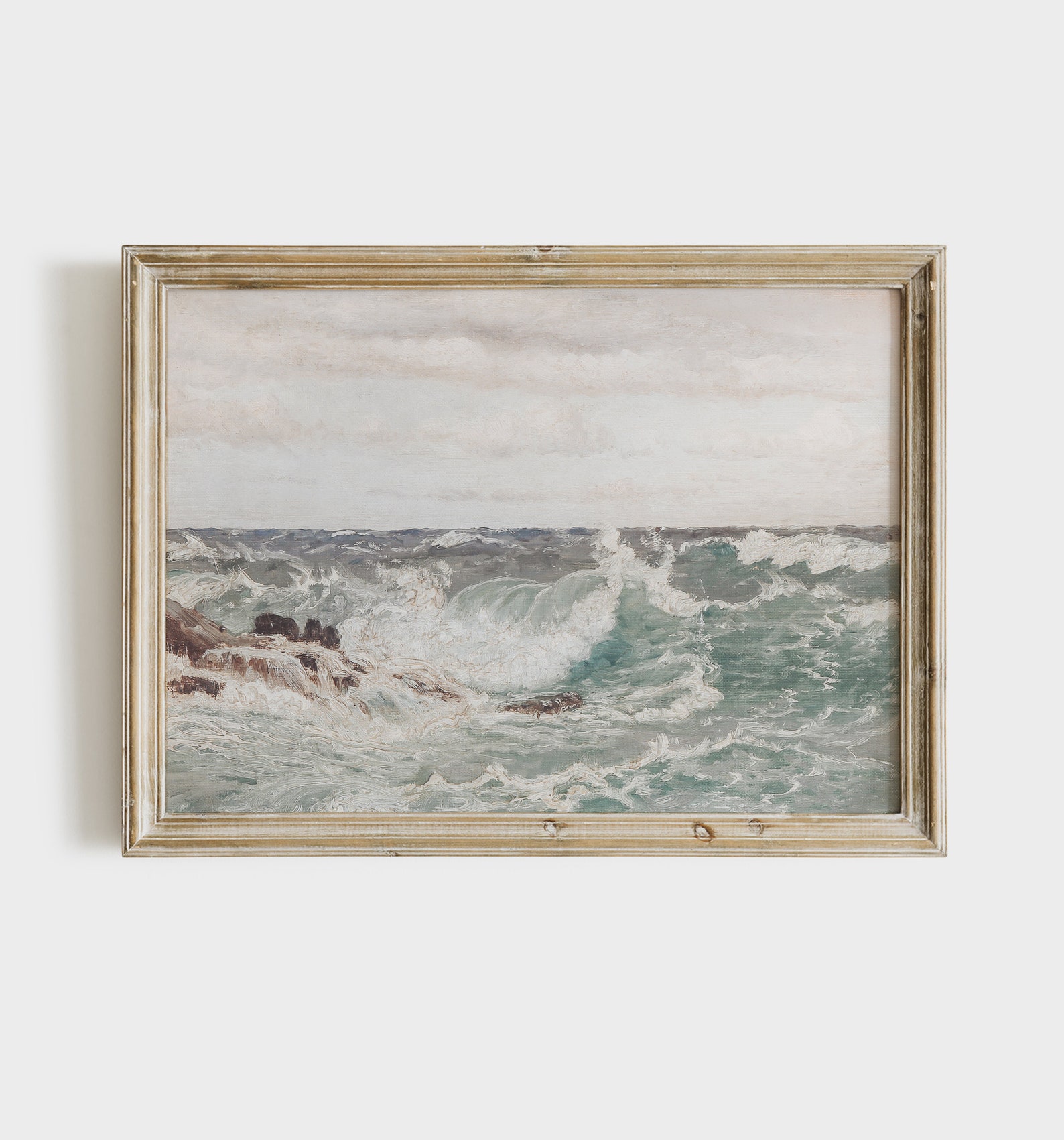 Coastal Vintage Painting Ocean Waves Art Print Digital - Etsy
