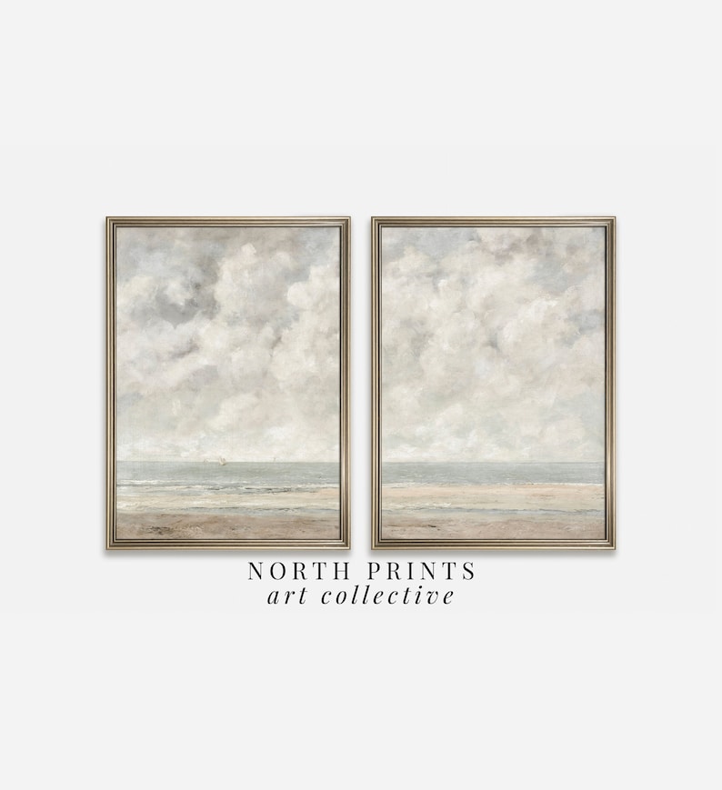 Coastal Beach Print Set: Vintage Farmhouse Wall Art (printable Digital ...