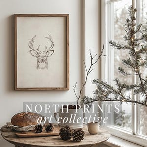 Rustic Deer Sketch Print: Vintage Woodland Wall Art (printable Digital ...