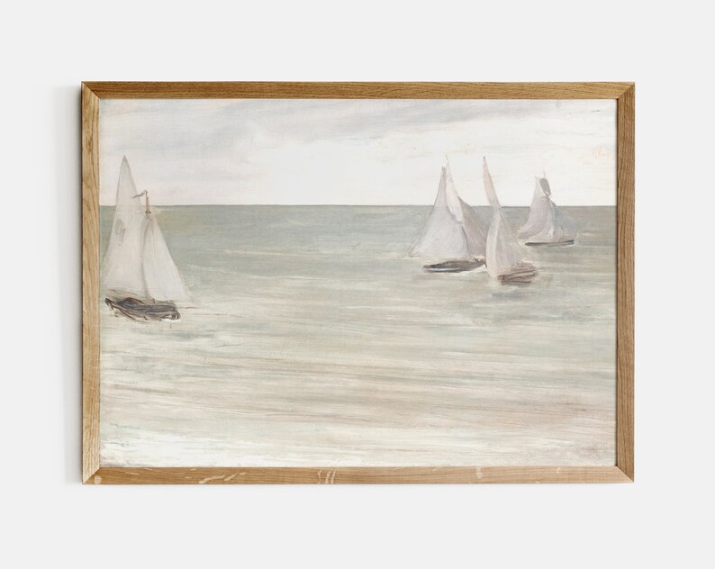 Vintage Nautical Painting Muted Seascape Print Neutral - Etsy