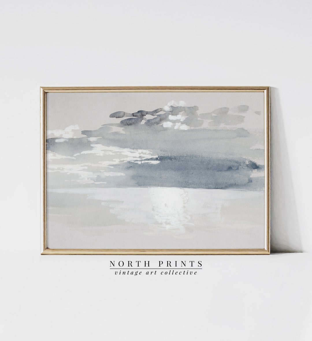 Vintage Blue Tonal Coastal Painting | Antique Ocean Wall Art | Digital ...