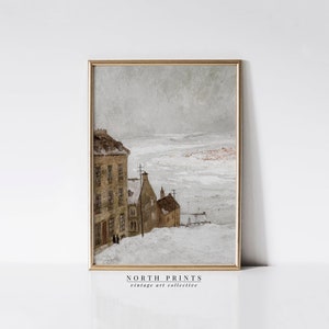 French Winter Painting Quebec Cityscape | Vintage Holiday Neutral ...