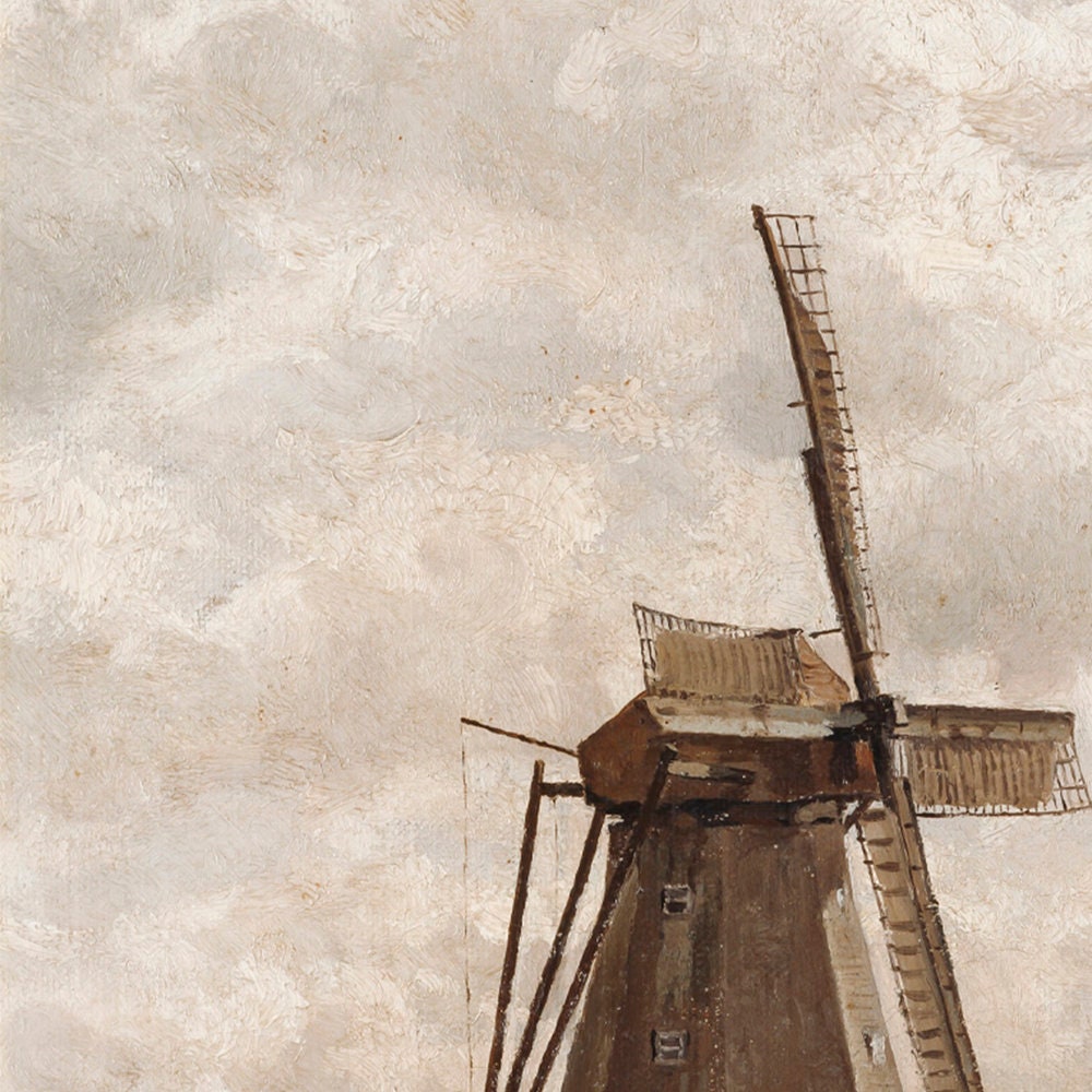 Windmill Print Vintage Country Landscape Painting Antique | Etsy