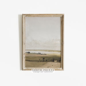 Muted Green Landscape Painting: Vintage Coastal Wall Art (printable ...