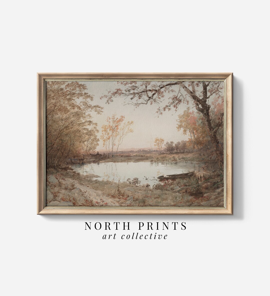 Muted Autumn Pond Landscape Painting Vintage Wall Art Neutral PRINTABLE ...