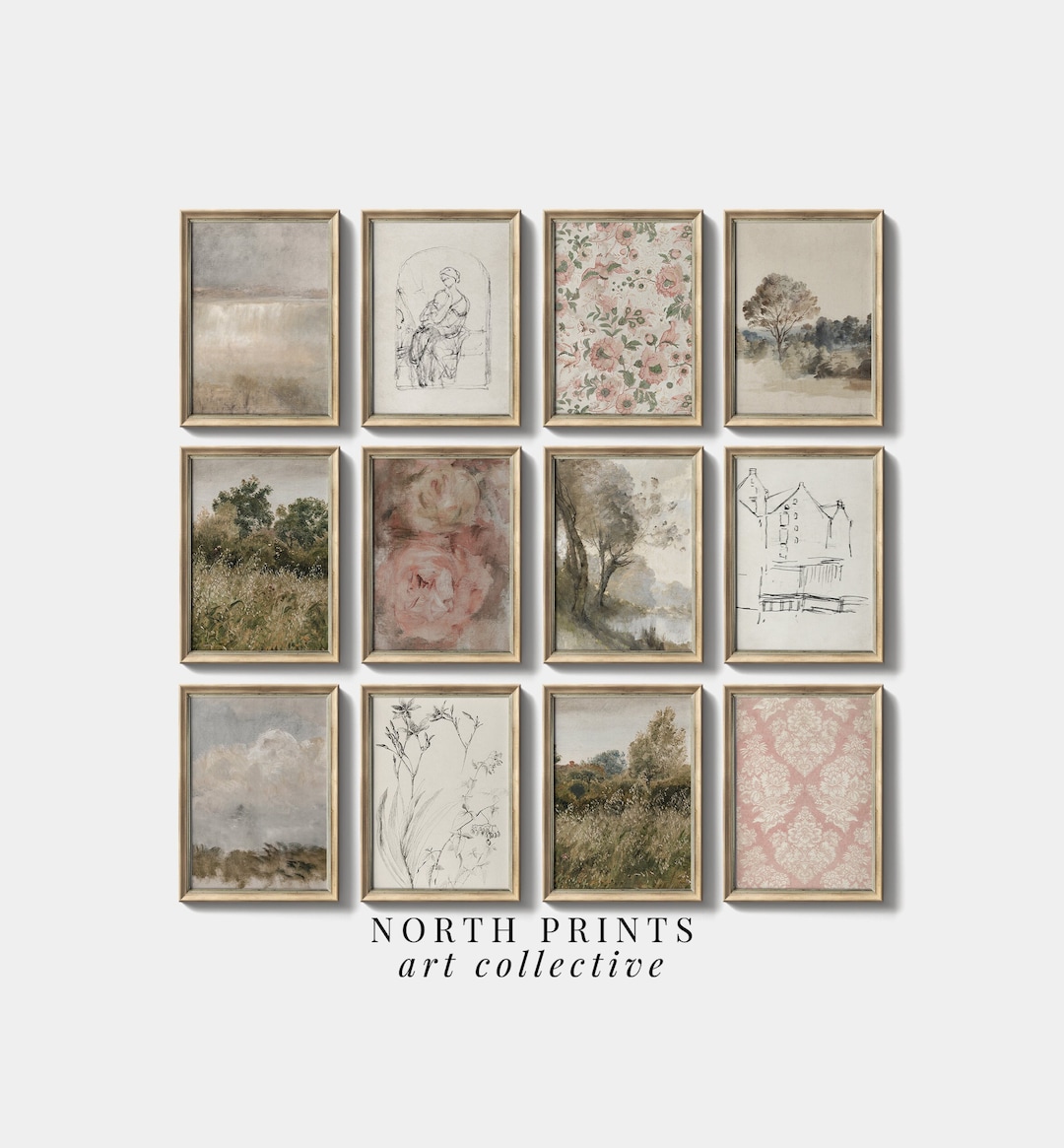 English Country Gallery Wall Art Set of 10: Vintage Pink Decor (digital ...