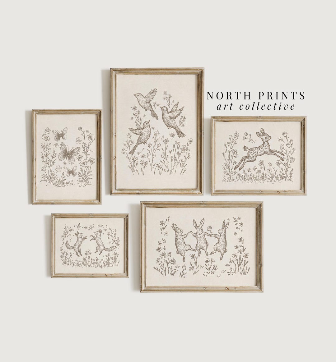 Woodland Nursery Print Set: Neutral Cottagecore Animal Art (digital ...