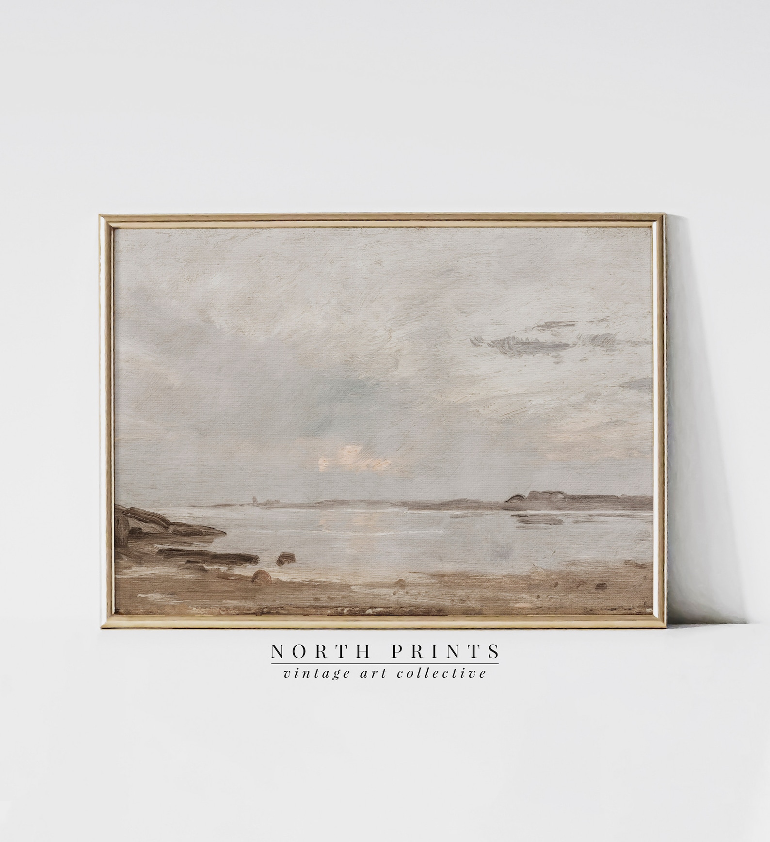Vintage Beach Landscape Art PRINTABLE: Muted Coastal Painting (digital ...