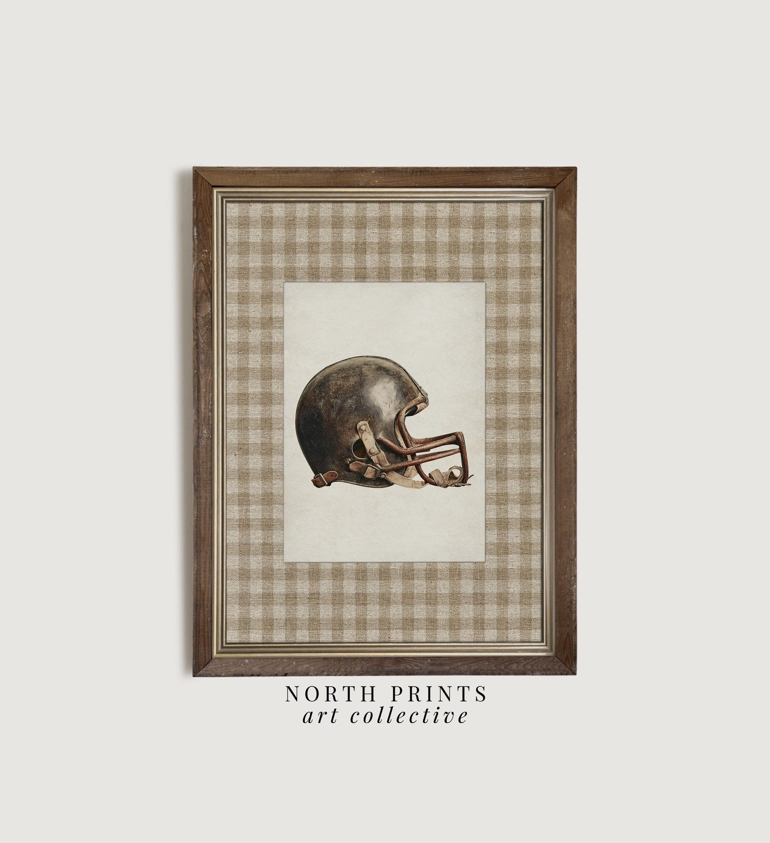 Vintage Football Helmet Print: Gingham Checkered Preppy Kids Sports ...