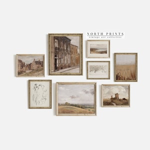 Neutral Gallery Wall Art Print SET of 10 | Vintage Warm Tone Fall Home ...