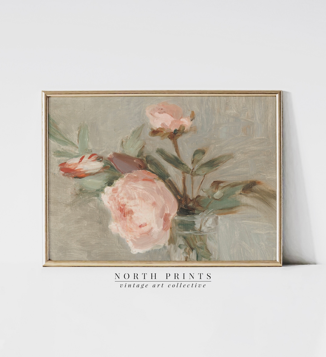Vintage Roses Oil Painting: Peach Pink Nursery Decor (printable Digital ...