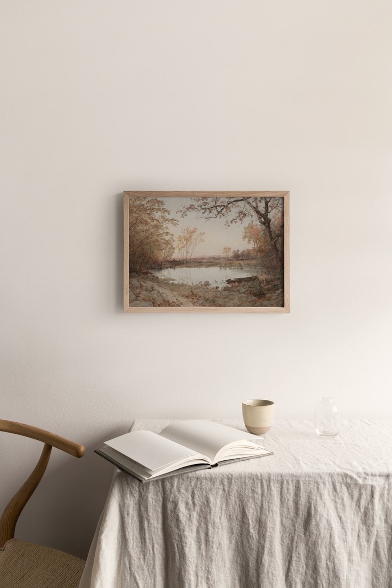 Muted Autumn Pond Landscape Painting Vintage Wall Art - Etsy