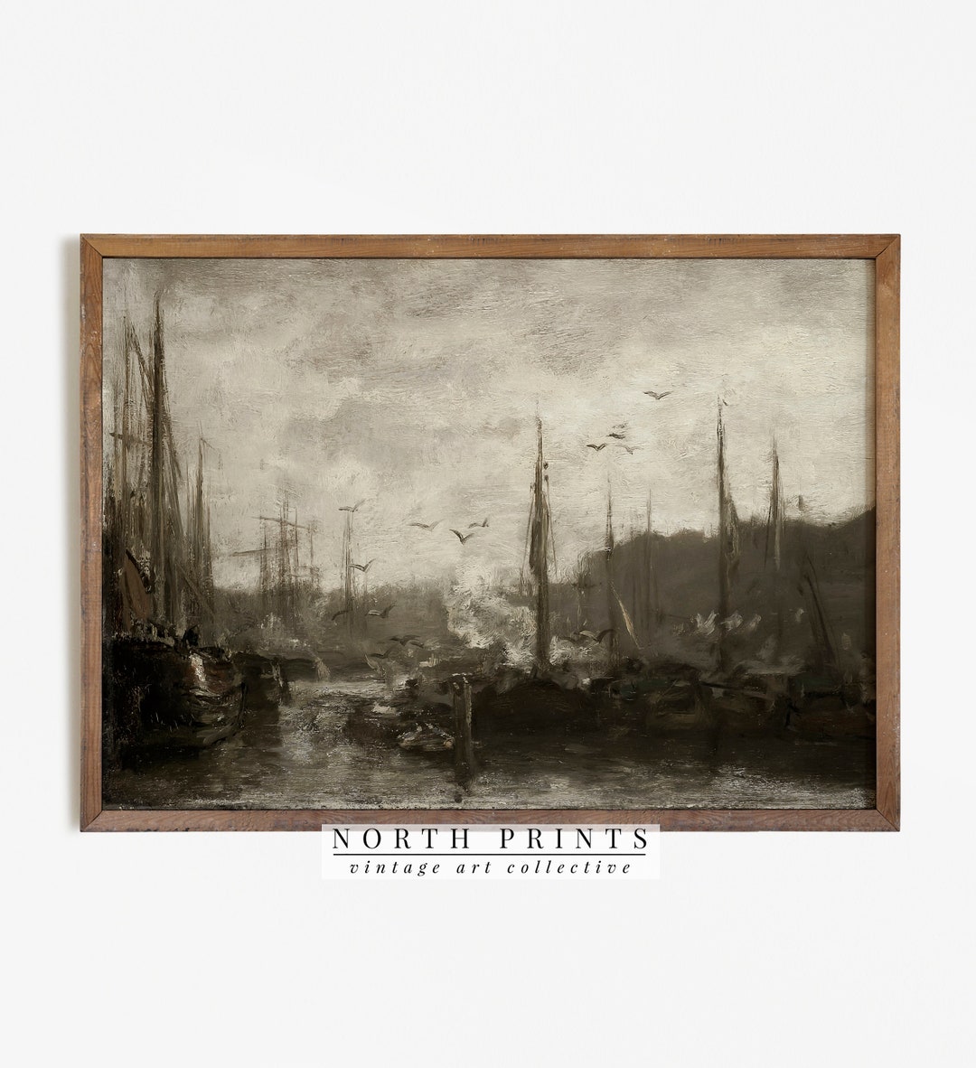Moody Harbour Painting | Dark Nautical Sailboats PRINTABLE Art | North ...