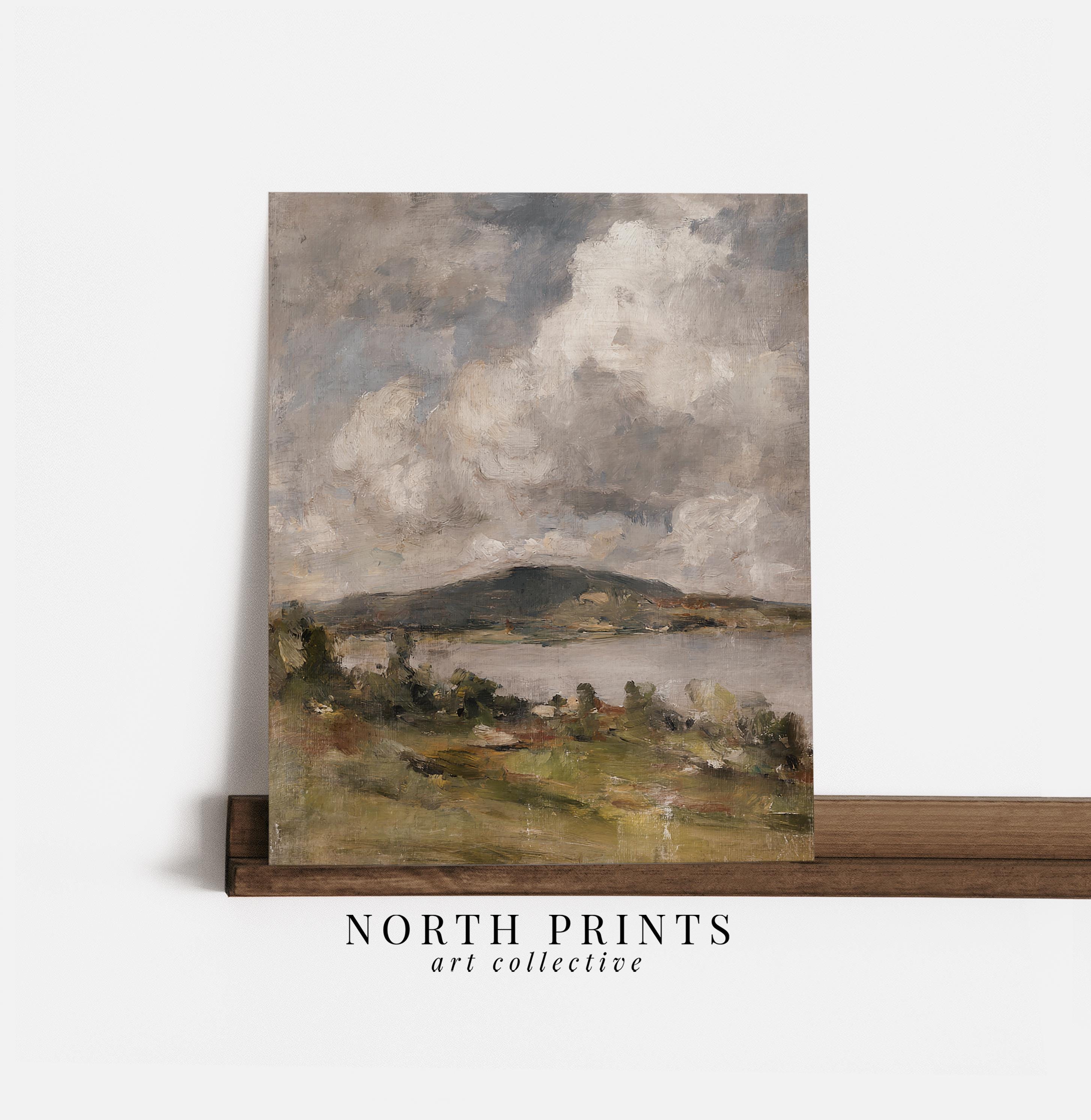 Moody Lakeside Landscape Print, Classic Coastal Painting, Digital Art ...