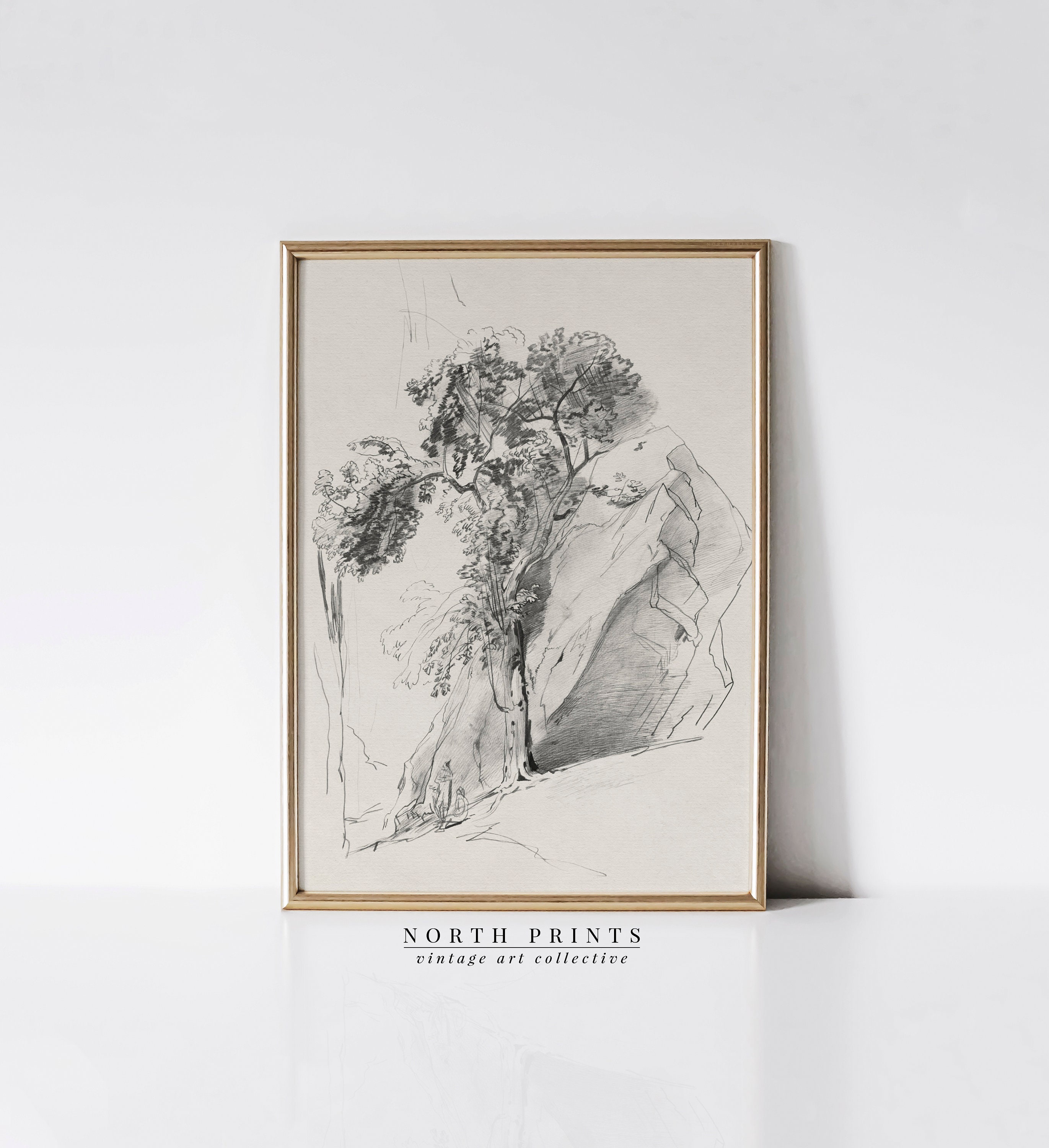 Rustic Antique Tree Sketch Art Neutral Landscape Drawing - Etsy