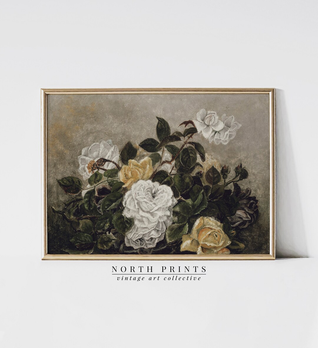PRINTABLE Moody Yellow Roses Painting | Antique Still Life | North ...