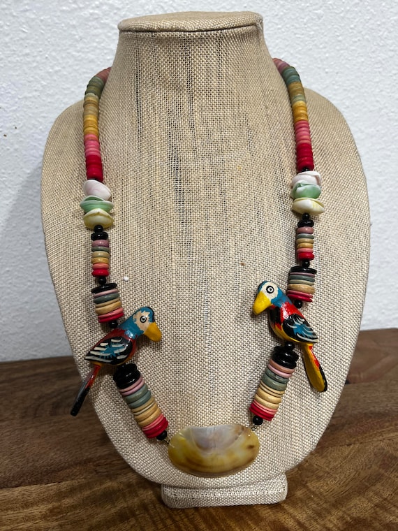 Carved Wood Bead Continuous Necklace Seed Bead Browns… - Gem