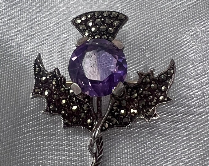 Vintage Scottish Thistle Brooch/pin in Silver and Marcasite With ...