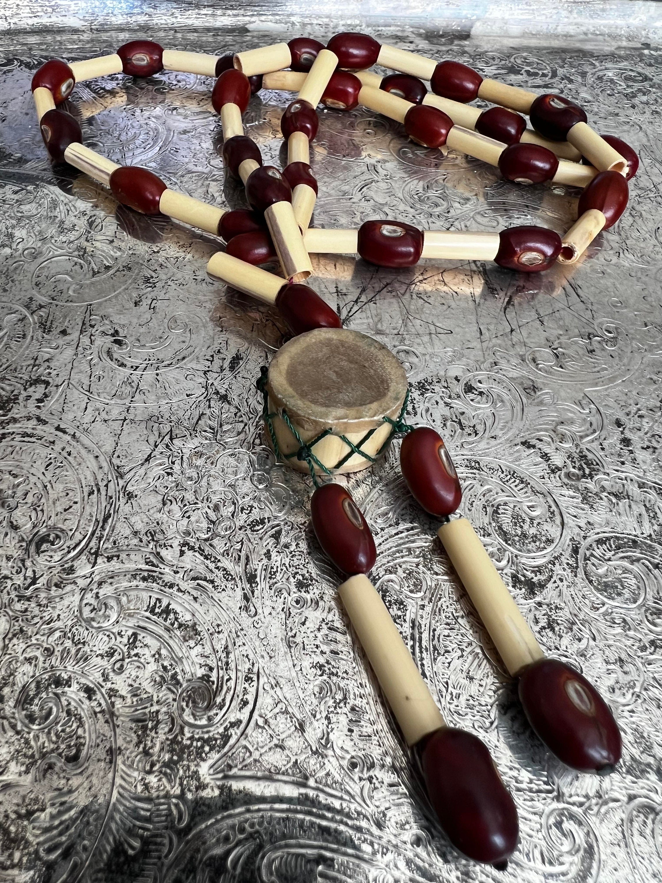 Native American Handmade Wood /seed With Drum Tassel Pendant, Unisex ...
