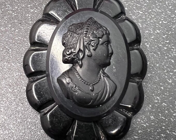 Bakelite Celluloid Cameo Brooch 1930s Victorian Revival Mourning ...