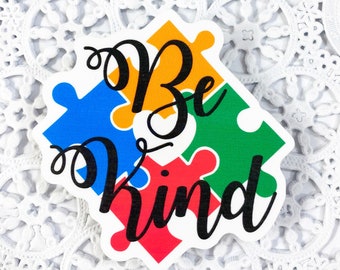 Be Kind Puzzle Piece Vinyl Sticker Autism Awareness Decal | Etsy