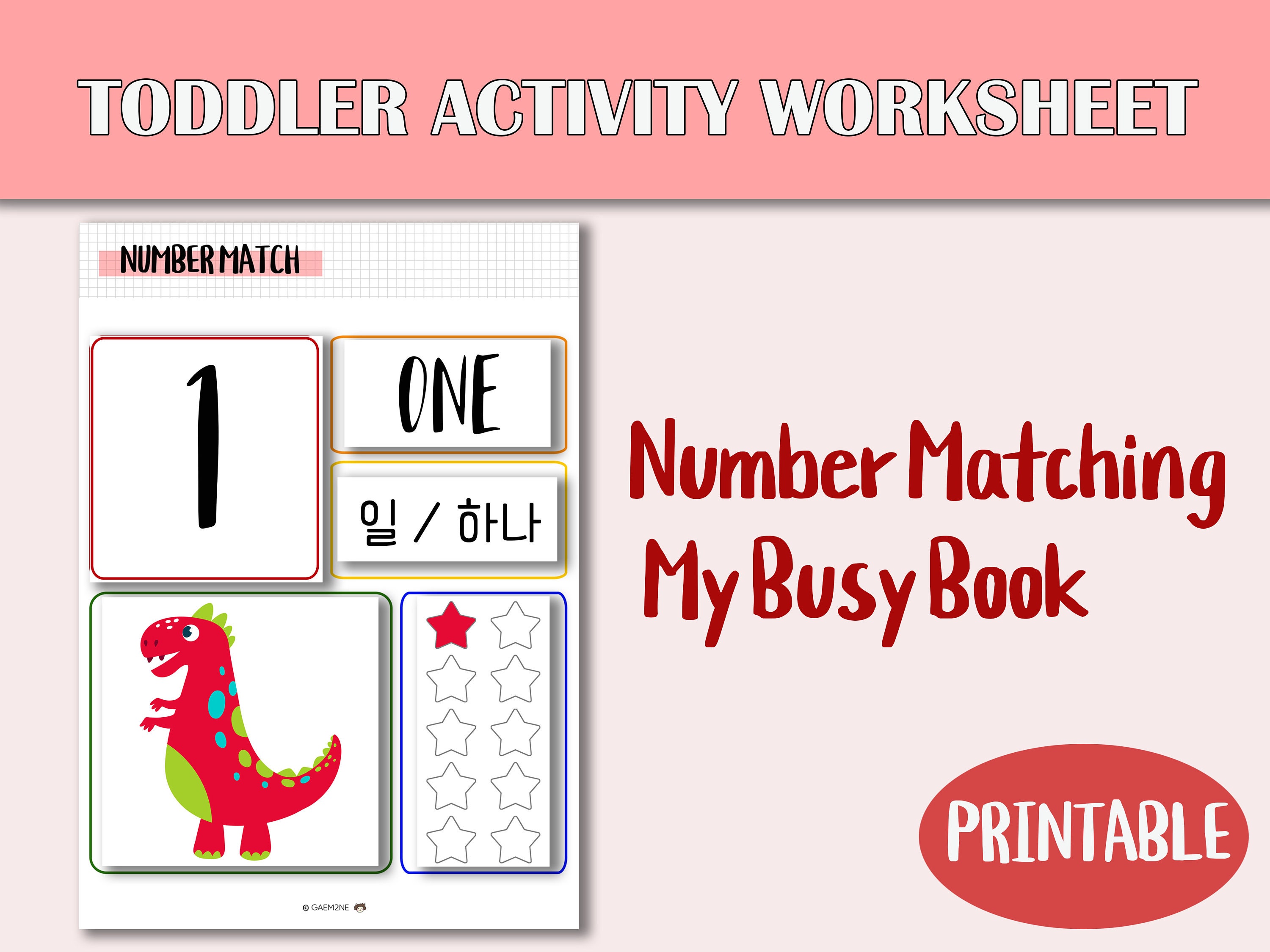 Dinosaur Number Matching Board Worksheet Printable, Toddler Activity ...