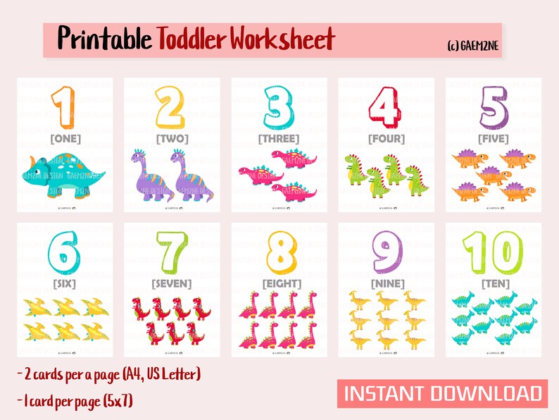 Number Cards Printable Dinosaur 123 Flash Cards Montessori - Etsy