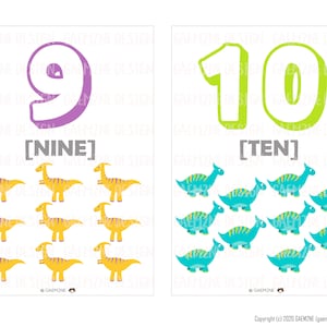 Number Cards Printable Dinosaur 123 Flash Cards Montessori | Etsy