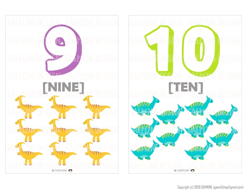 Number Cards Printable, Dinosaur 123 Flash Cards, Montessori Learning ...
