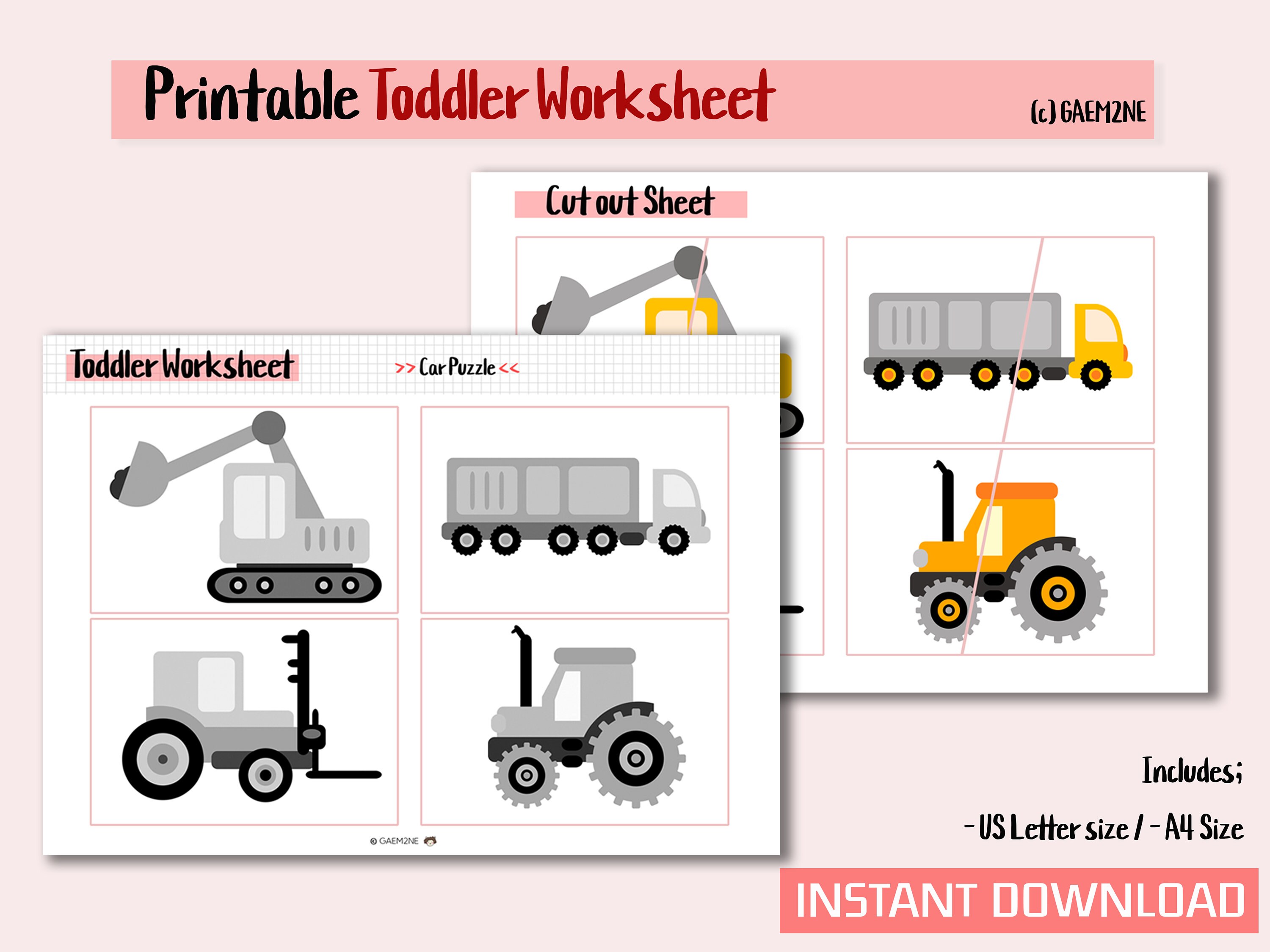 Car Puzzle Bundle Printable Worksheet, Toddler Puzzle, Kindergarten ...