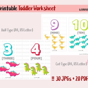 Number Cards Printable Dinosaur 123 Flash Cards Montessori | Etsy
