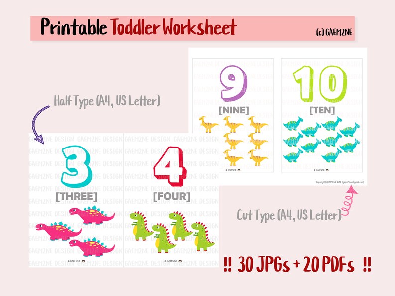 Number Cards Printable, Dinosaur 123 Flash Cards, Montessori Learning ...
