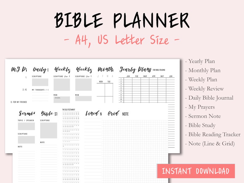 Bible Planner Bundle Printable Bible Study Plan Bible Journal Prayer ...