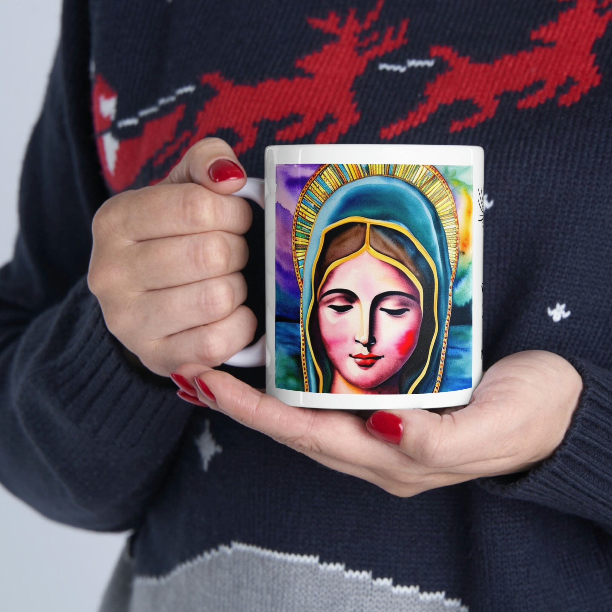 Virgin Mary Light Watercolor Ceramic Mug 11oz, Catholic Mugs, Catholic ...
