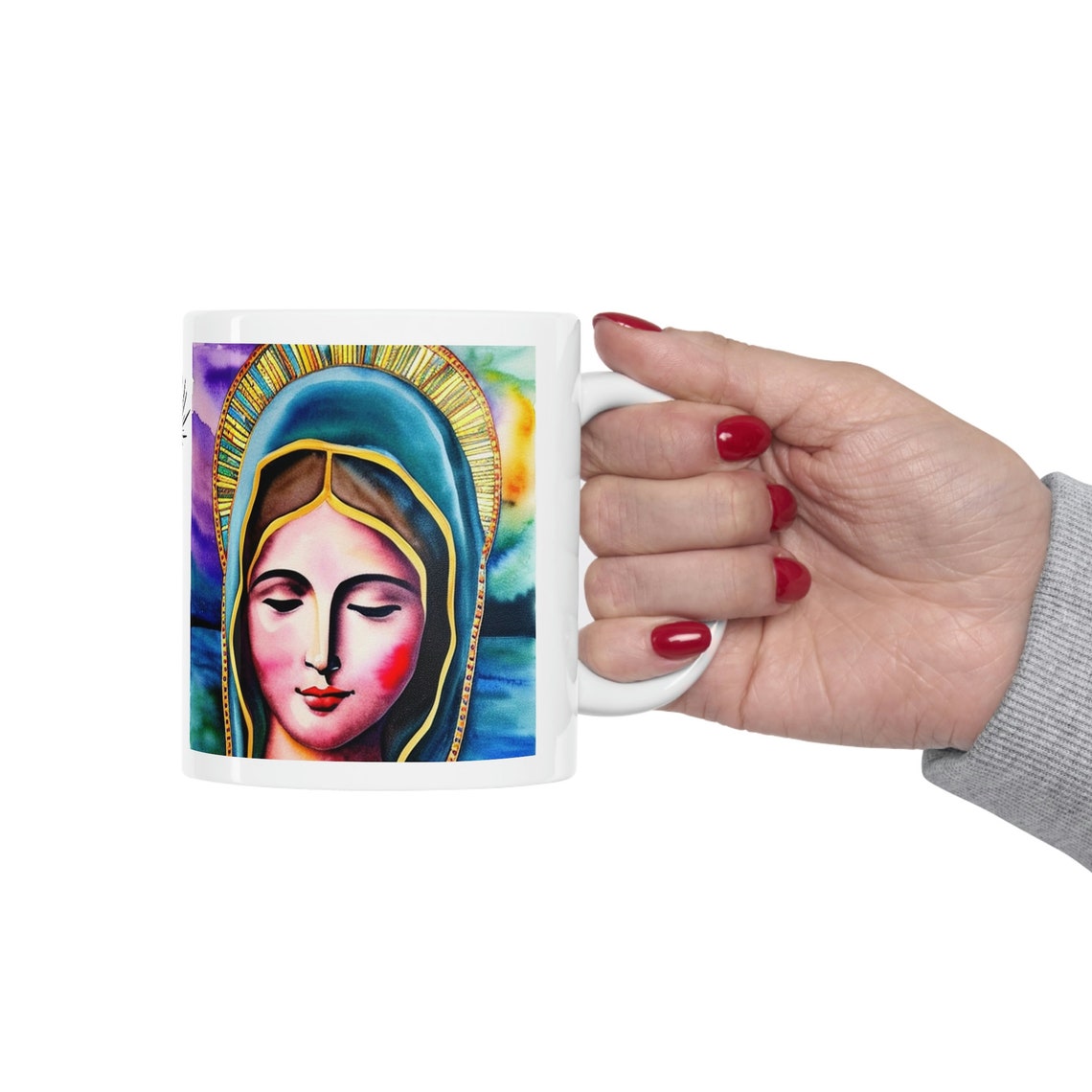 Virgin Mary Light Watercolor Ceramic Mug 11oz, Catholic Mugs, Catholic ...