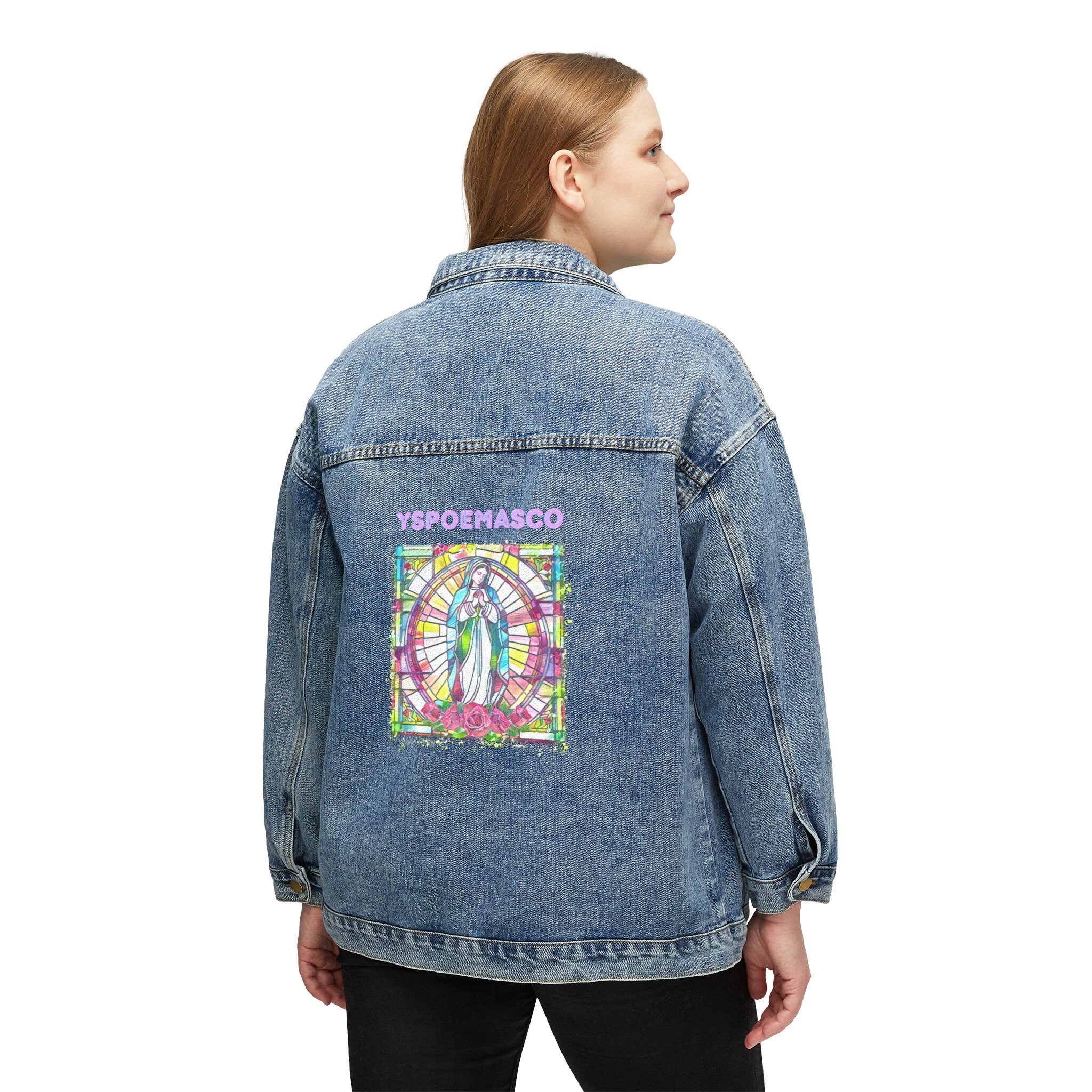 Virgin Mary Art Women's Denim Jacket, Catholic Merch, Virgen Maria ...