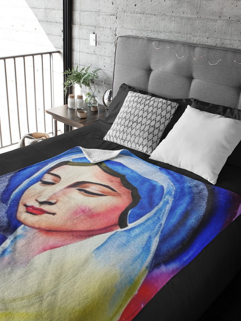 Virgin Mary Light Watercolor Sherpa Blanket Virgen María - Etsy