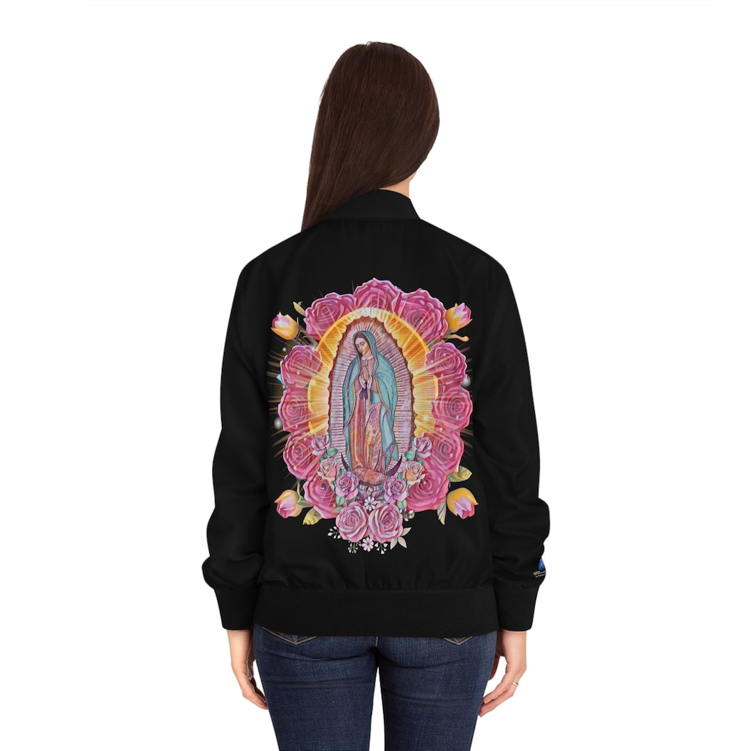 Virgen De Guadalupe Women's Bomber Jacket (AOP), Virgin Mary Jacket ...