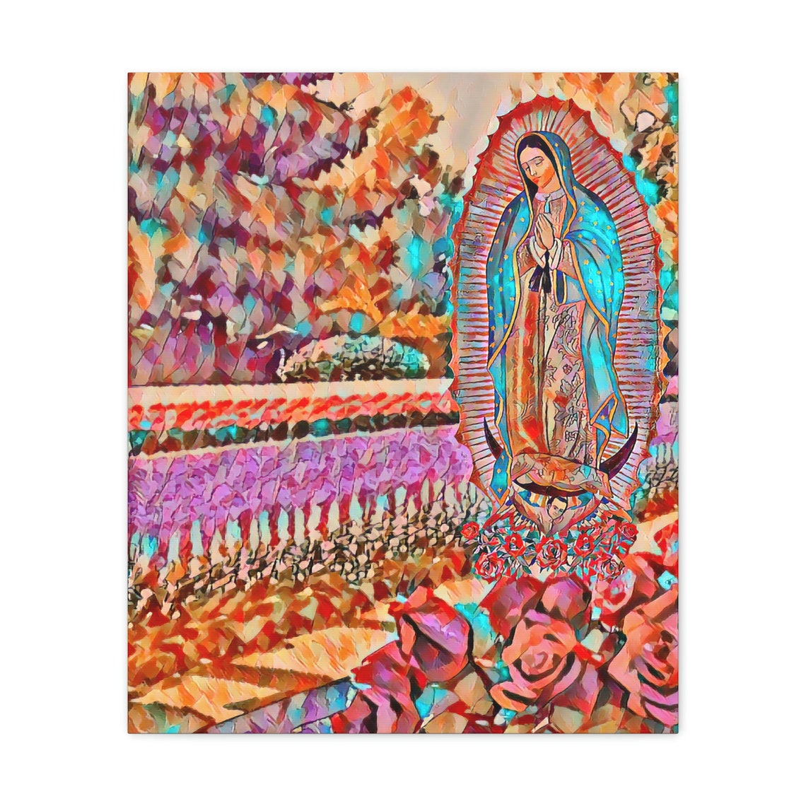 Vibrant La Virgen De Guadalupe in a Rose Garden Canvas Gallery Wraps ...