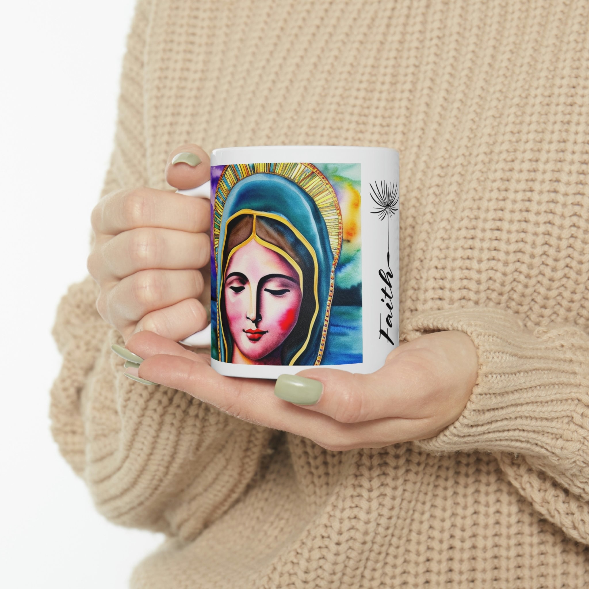 Virgin Mary Light Watercolor Ceramic Mug 11oz, Catholic Mugs, Catholic ...
