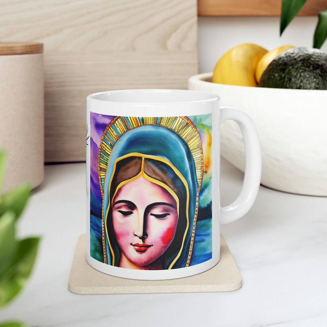 Virgin Mary Light Watercolor Ceramic Mug 11oz, Catholic Mugs, Catholic ...