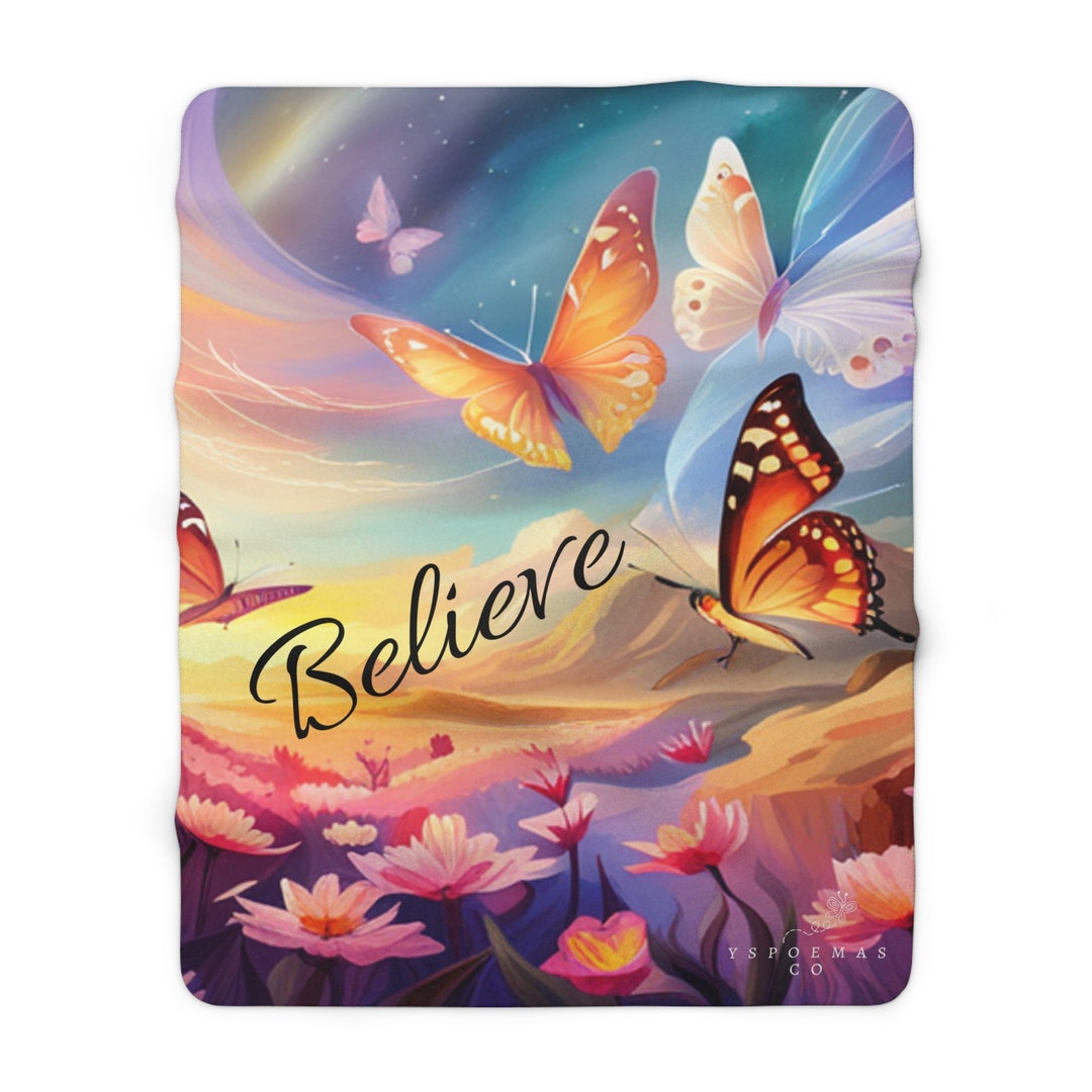 Butterfly "believe" Sherpa Fleece Blanket: Motivational Gift - Etsy