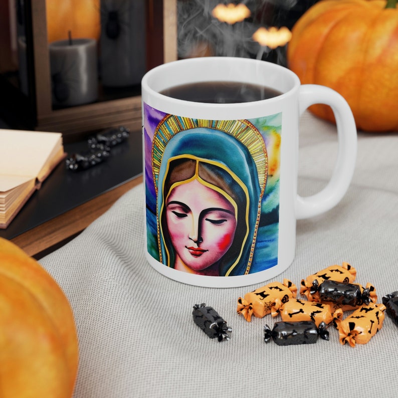 Virgin Mary Light Watercolor Ceramic Mug 11oz, Catholic Mugs, Catholic ...