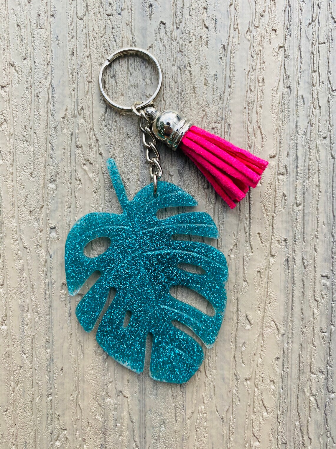 Monstera Leaf Keychain Custom Color Key Chain Destination - Etsy