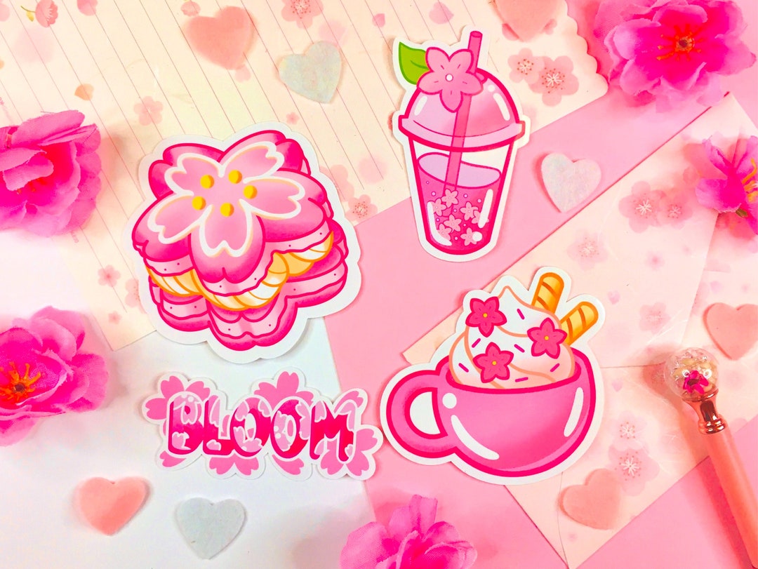Kawaii and Cute Cherry Blossom (sakura) Stickers Pack | Die Cut, Bullet ...